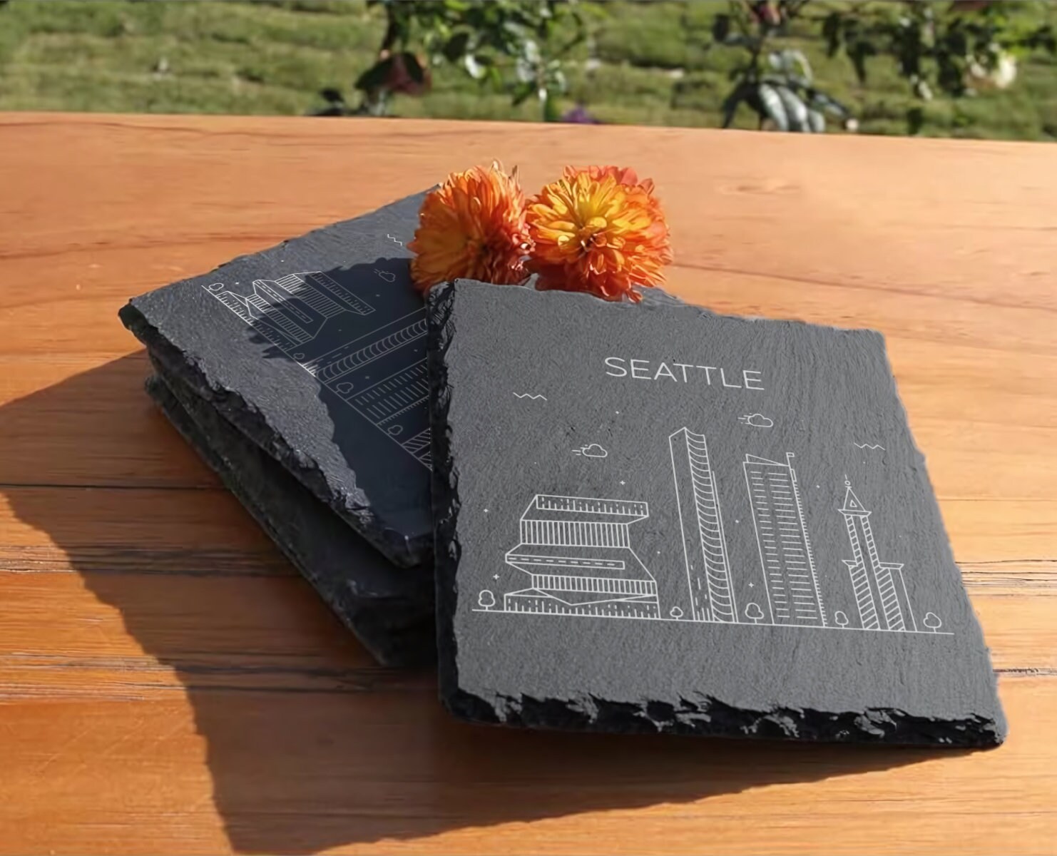 Seattle Skyline Engraved Stone Coaster, Chic Urban Home Decor ...