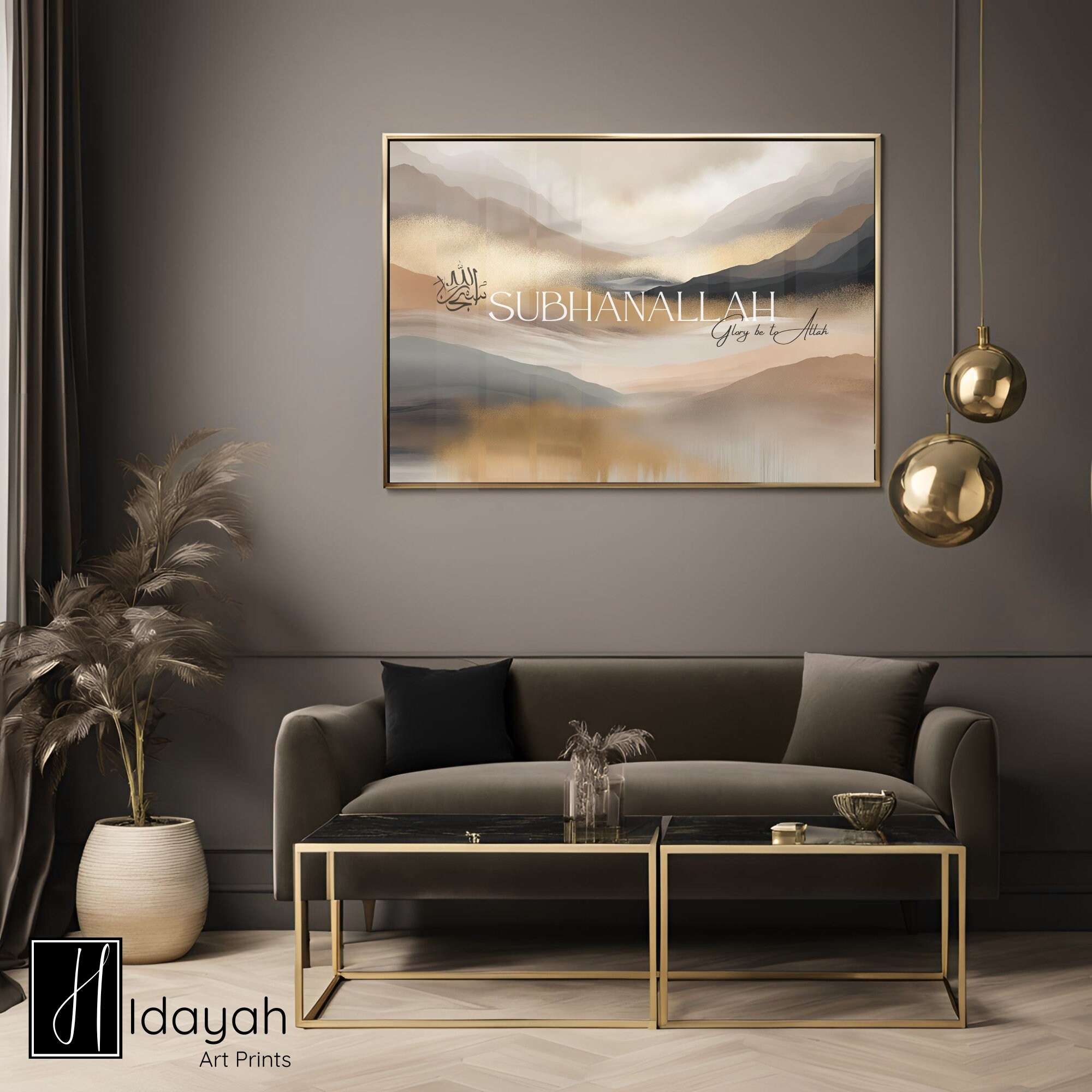 Subhanallah Calligraphy Art Scenic Landscape Mountains Poster Giclée ...