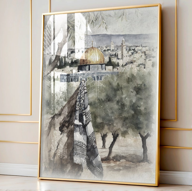 Palestine Olive Tree Keffiyeh Art Print, Al Quds Mosque Giclée Poster ...