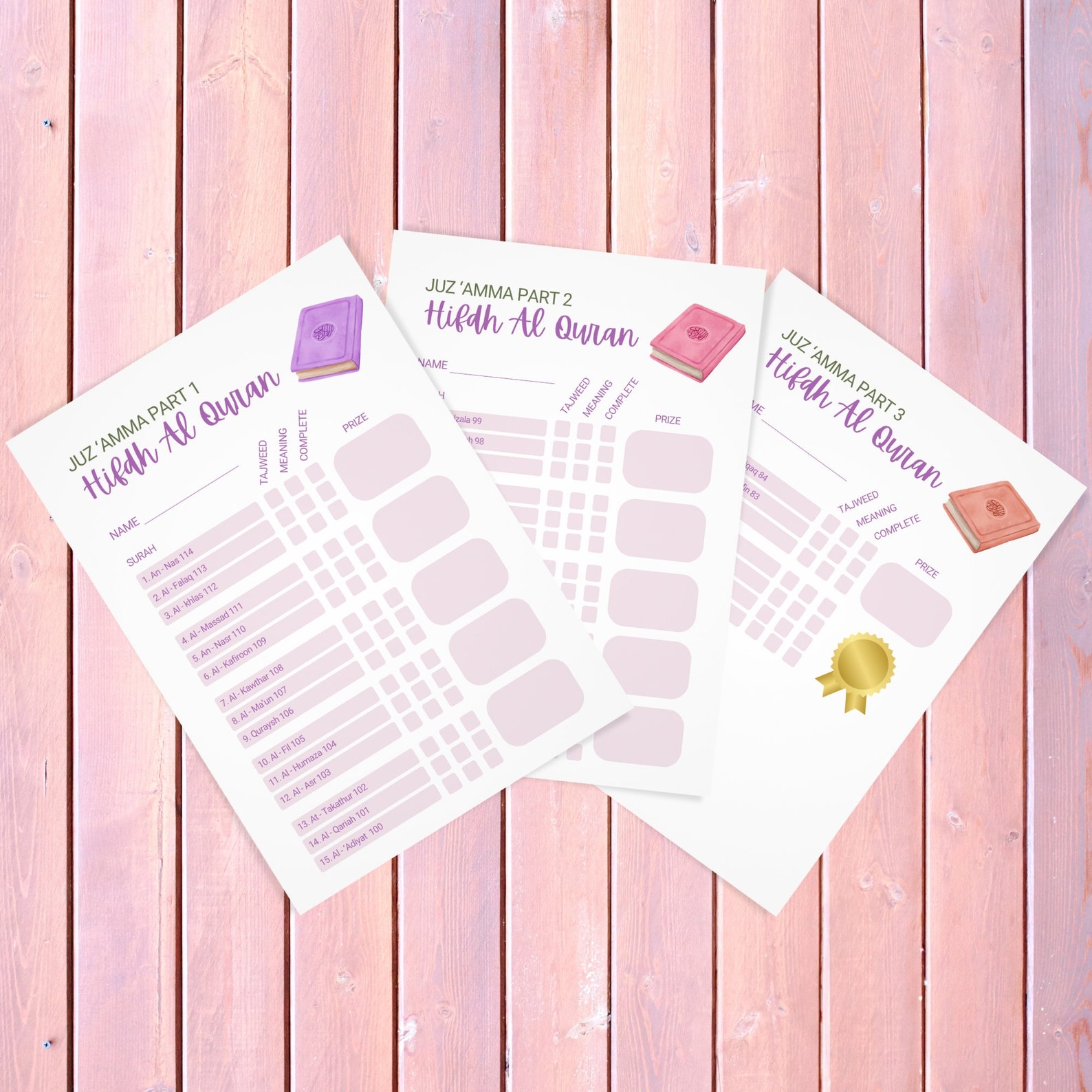 Quran Hifdhs Memorisation Chart Printable Kids Juz Amma Surahs Hifz ...