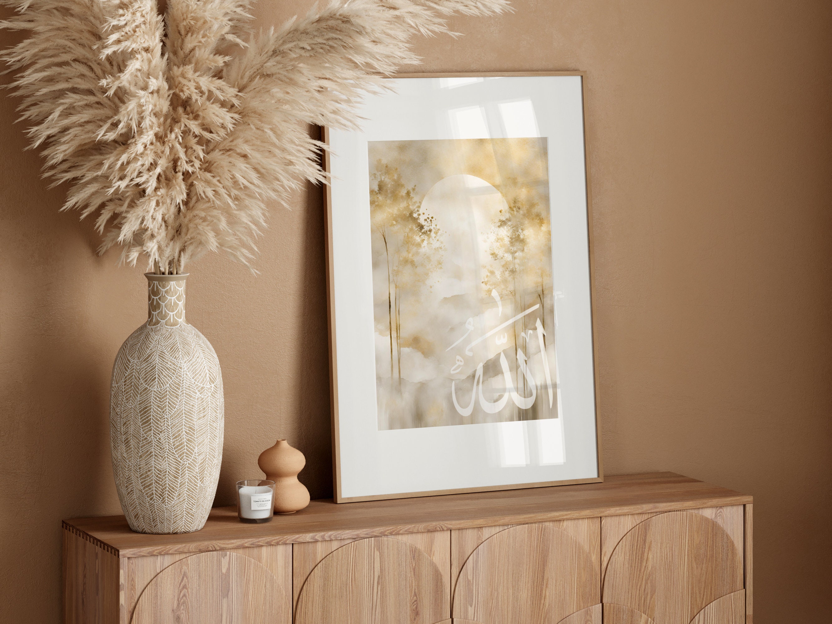 Allah Islamic Zen Art Arabic Calligraphy Printable Modern Japandi Moon ...