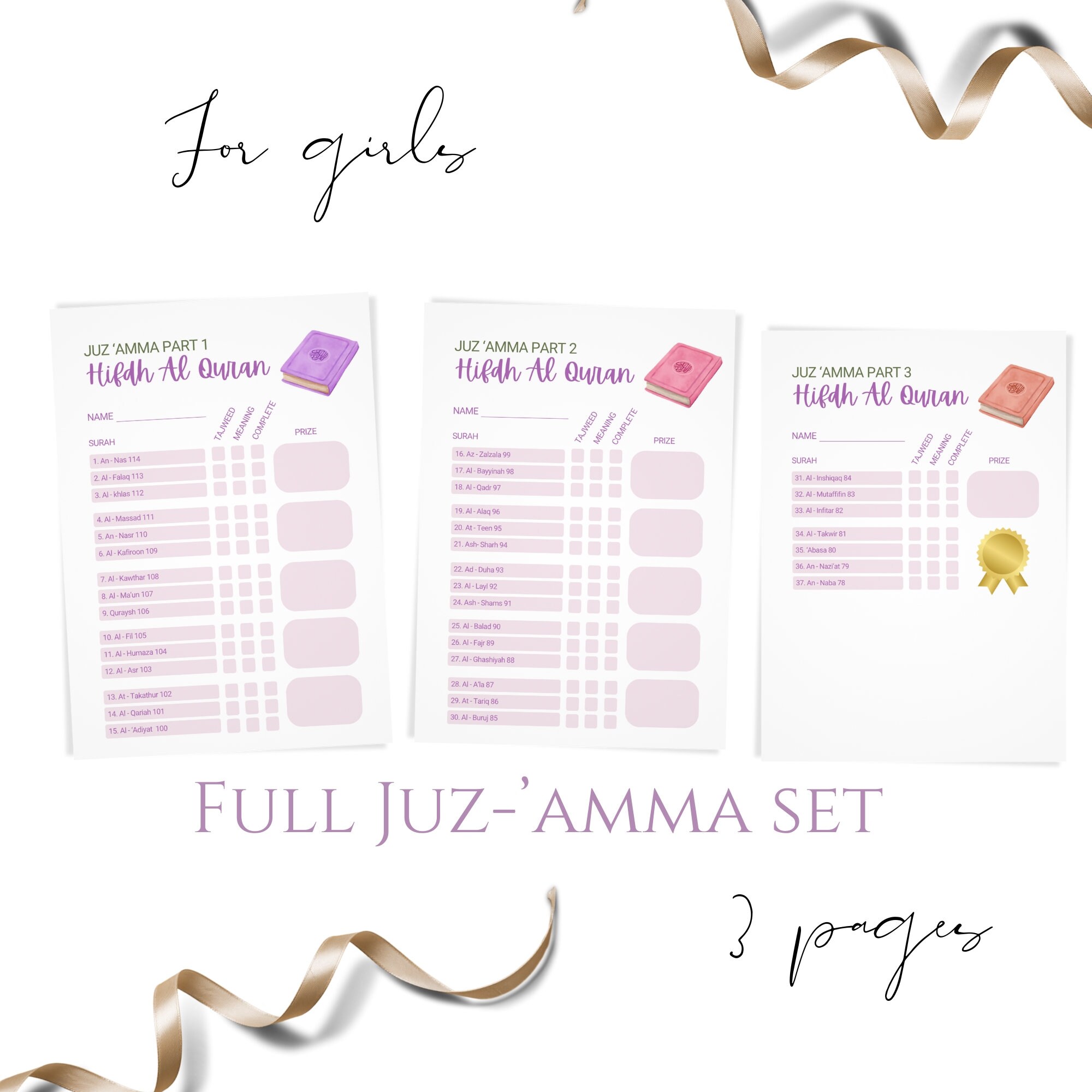 Quran Hifdhs Memorisation Chart Printable Kids Juz Amma Surahs Hifz ...