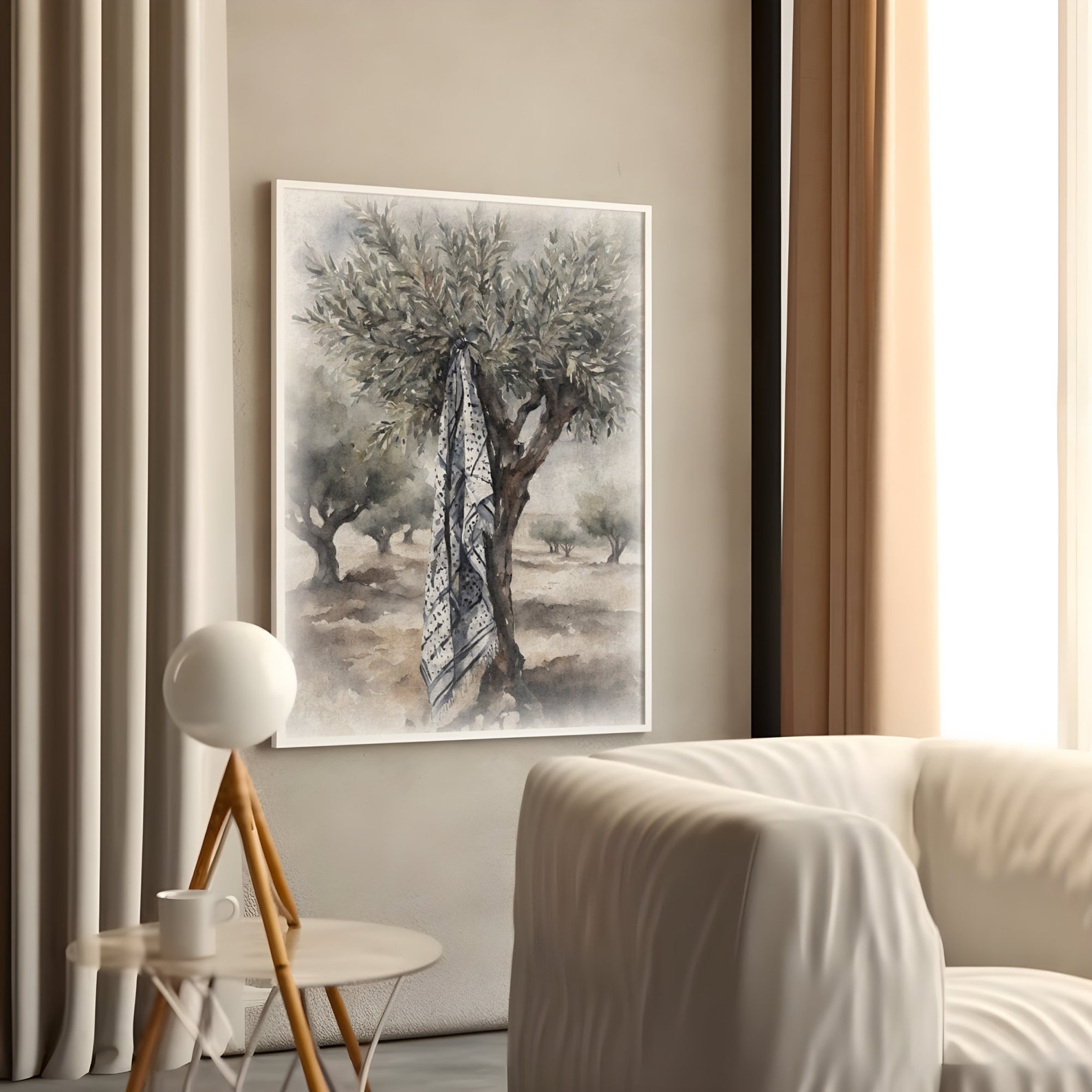 Palestine Art Print, Olive Tree Keffiyeh, Watercolor Giclée Poster - Etsy