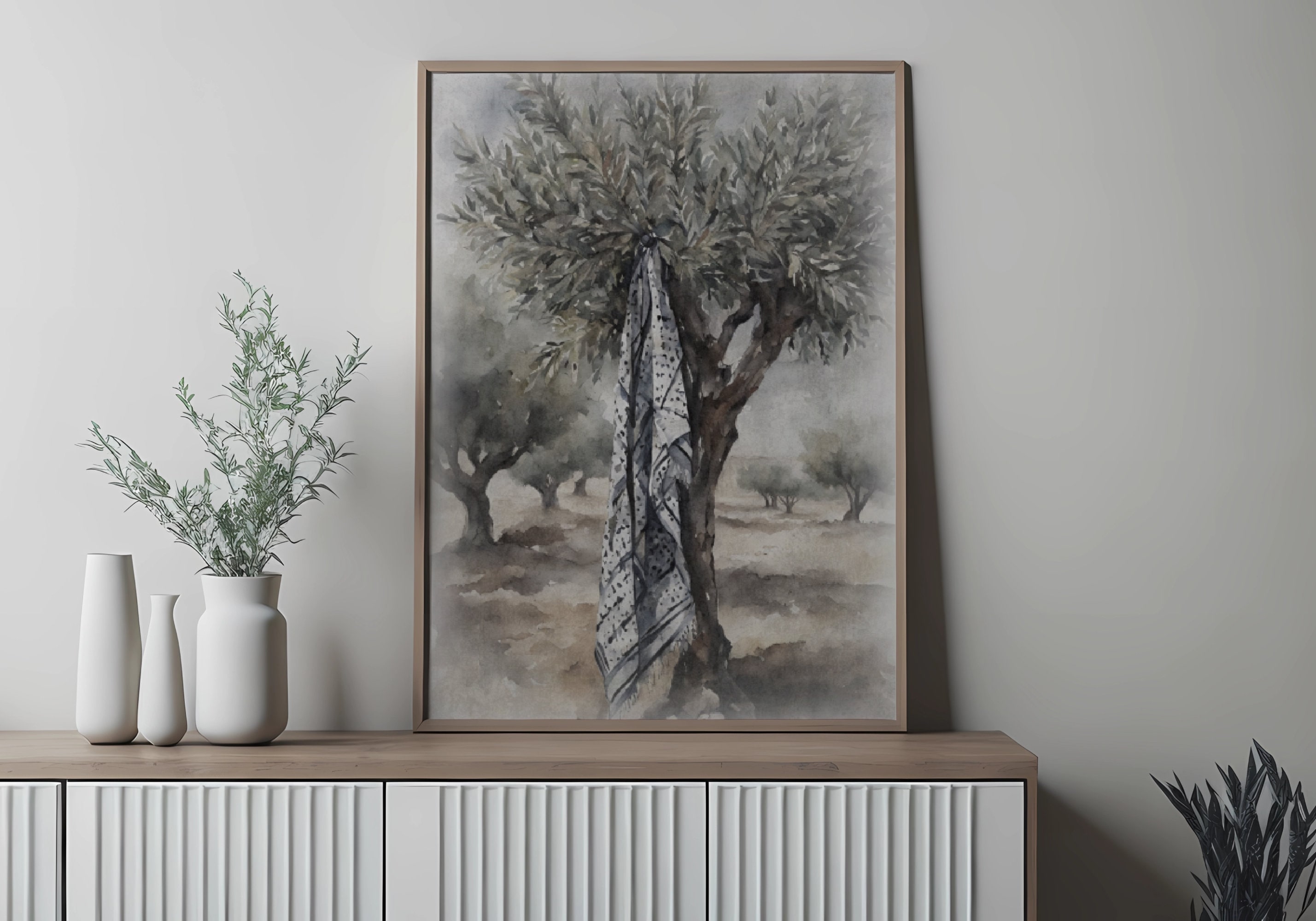 Palestine Art Print, Olive Tree Keffiyeh, Watercolor Giclée Poster - Etsy