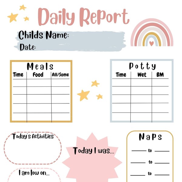 Toddler Daily Report - Etsy