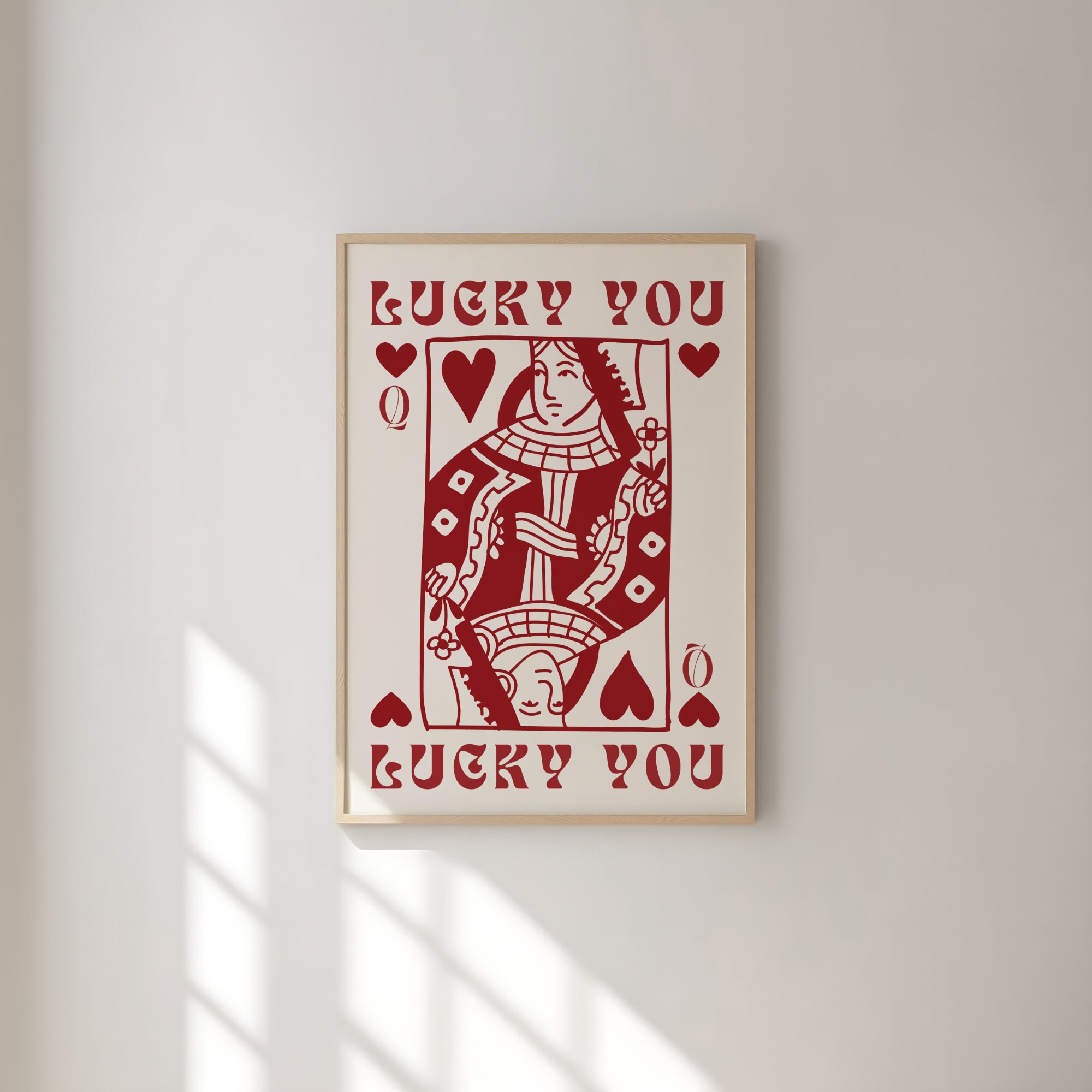 Trendy Retro Wall Art Set of 3, Red Ace Card Print, Lucky You Poster, 8 ...