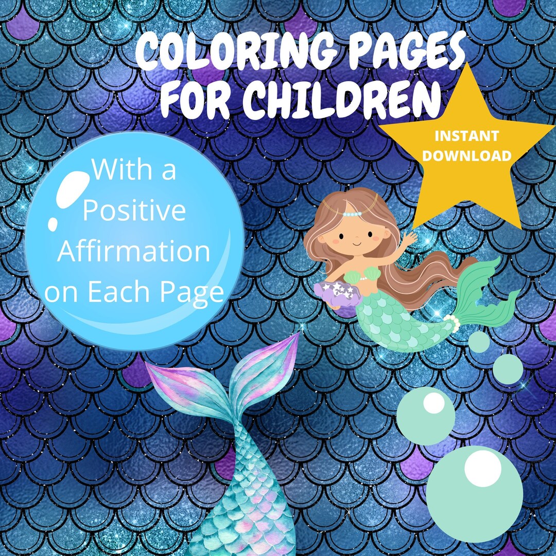 Coloring Pages for Children: Mermaids for Kids With Positive - Etsy