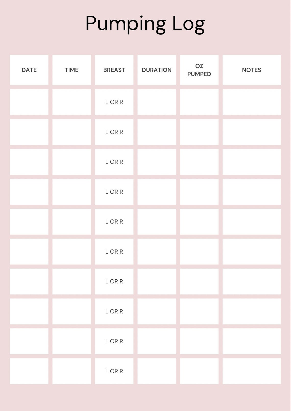 Printable Pumping Log, Pumping Log Printable, Daily Pumping Tracker - Etsy