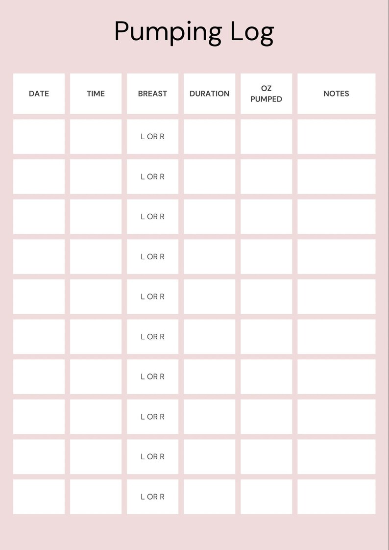 Printable Pumping Log, Pumping Log Printable, Daily Pumping Tracker - Etsy