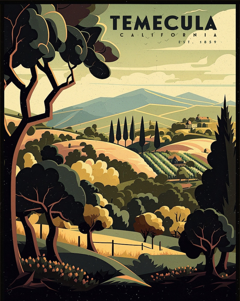 Rolling Hillside Poster | Temecula Wine Print Poster | Temecula Wine Wall Art | Gift | Wine ...
