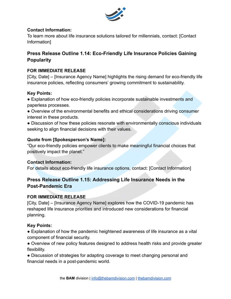 150 Sample Press Release Template Outlines for Life Insurance Agents ...