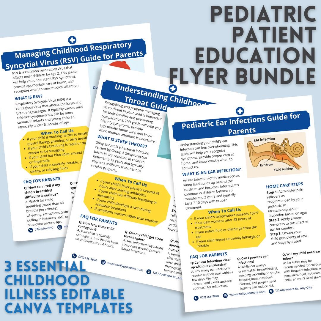 Pediatric Patient Education Flyer Bundle: 3 Essential Childhood Illness ...