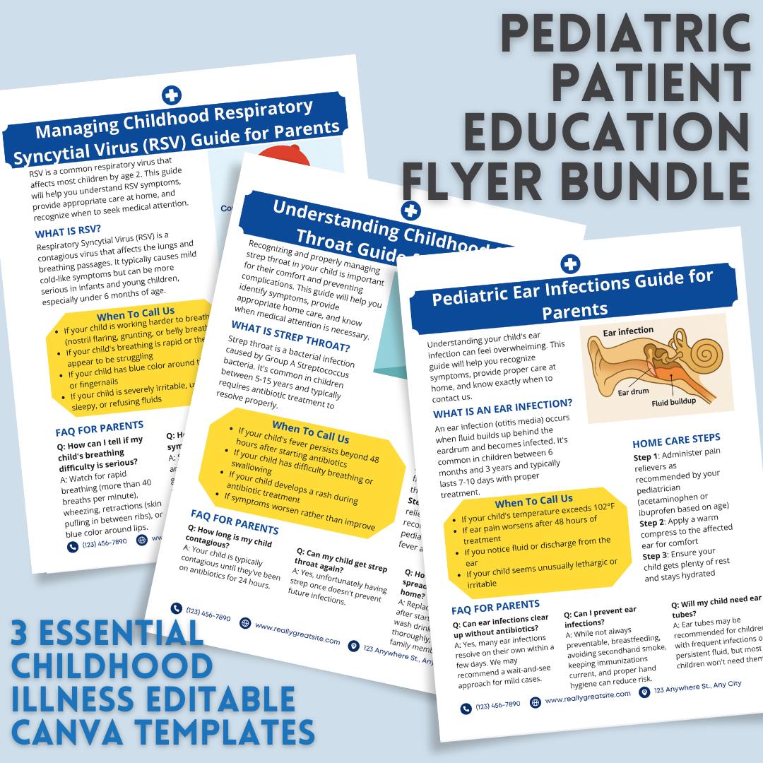 Pediatric Patient Education Flyer Bundle: 3 Essential Childhood Illness ...