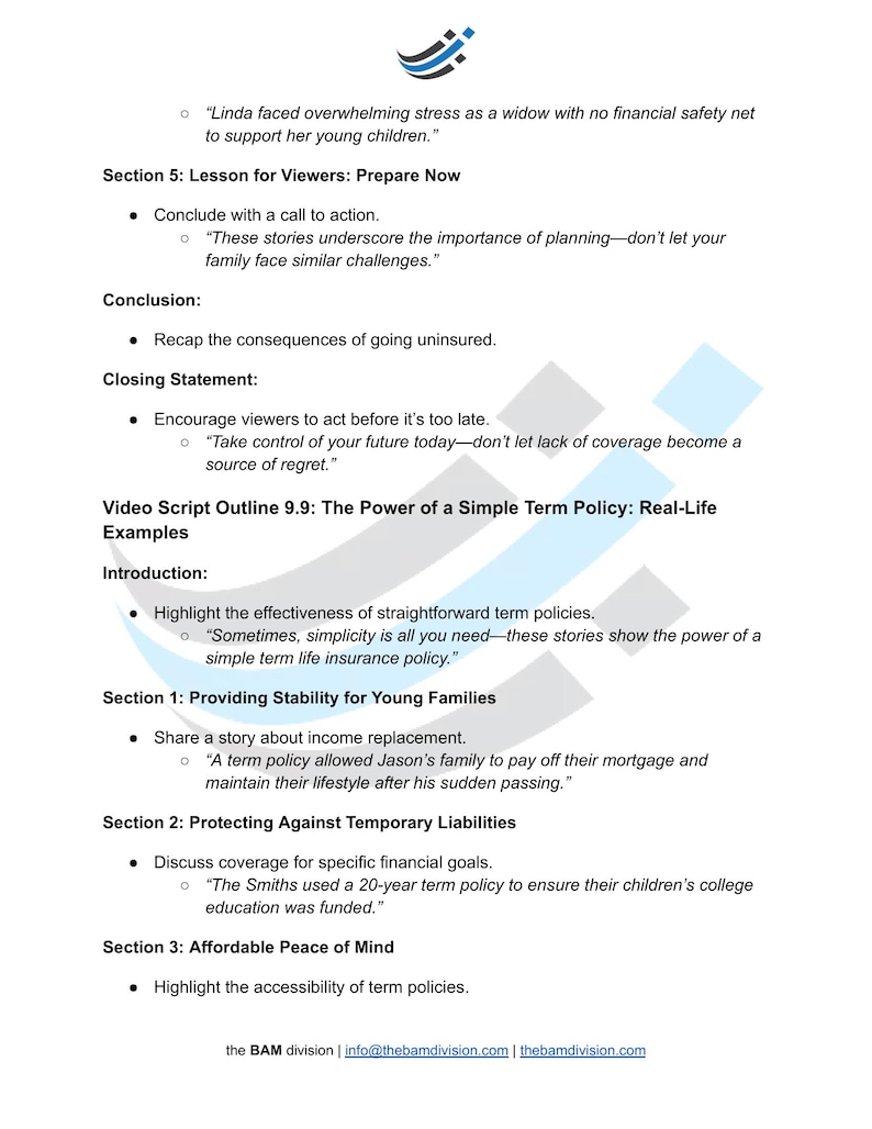 150 Sample Video Script Template Outlines for Life Insurance Agents ...