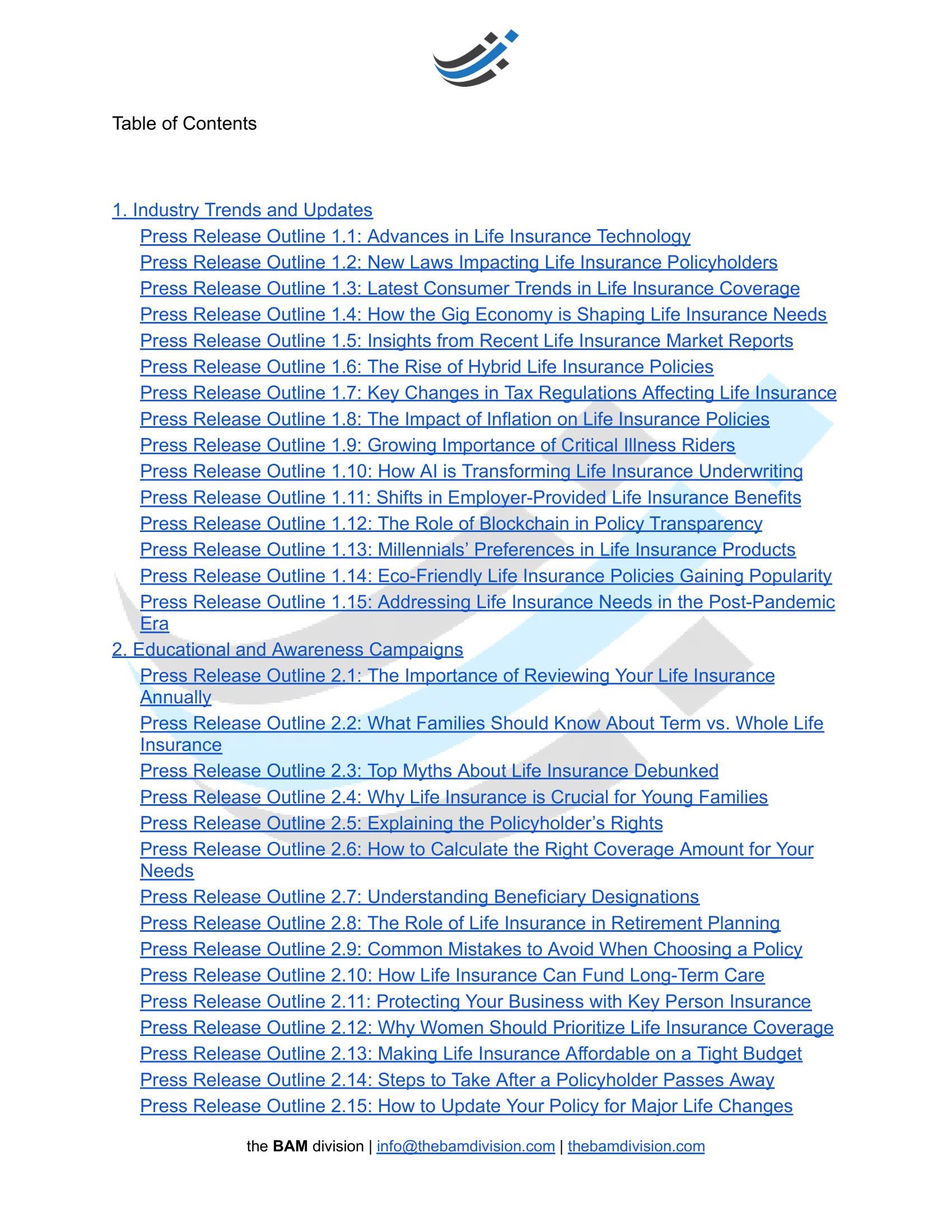 150 Sample Press Release Template Outlines for Life Insurance Agents ...