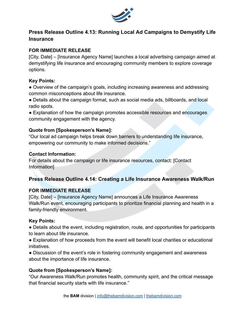 150 Sample Press Release Template Outlines for Life Insurance Agents ...