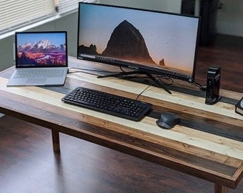 Wood Office Desk, Walnut Wood Desk Table, Rustic Working Desk, Wood ...