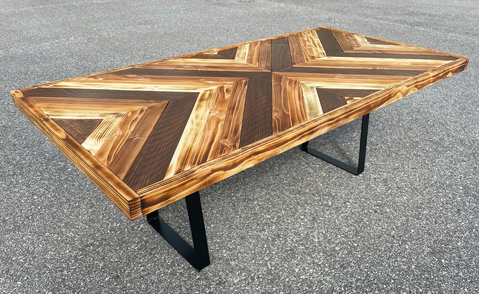 Wooden Coffee Table Chevron Pattern Repeated Dark to Light With ...