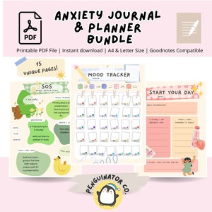 Anxiety Bundle CBT Worksheets Digital Planner Therapy Printables Mental ...