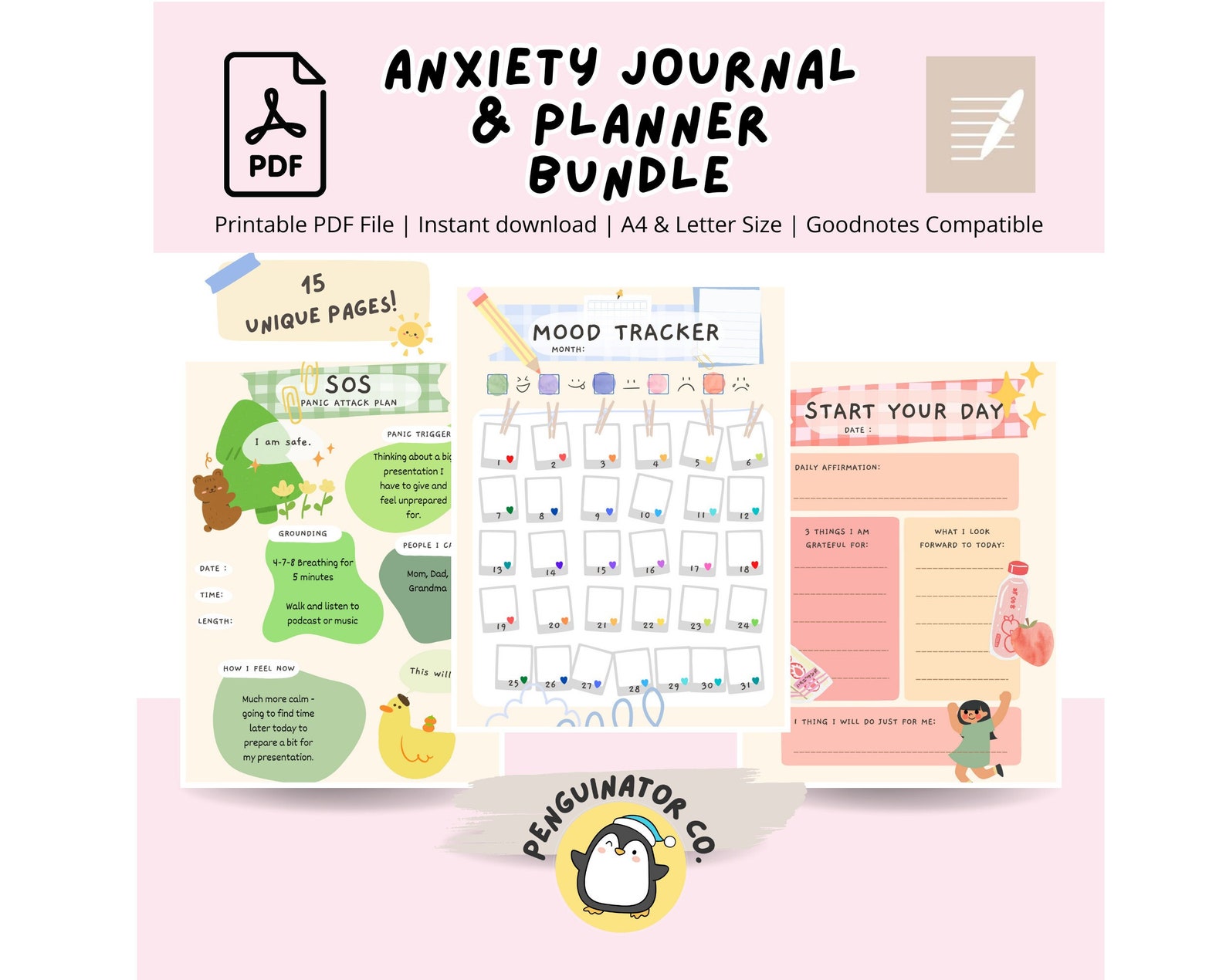 Anxiety Bundle CBT Worksheets Digital Planner Therapy Printables Mental ...
