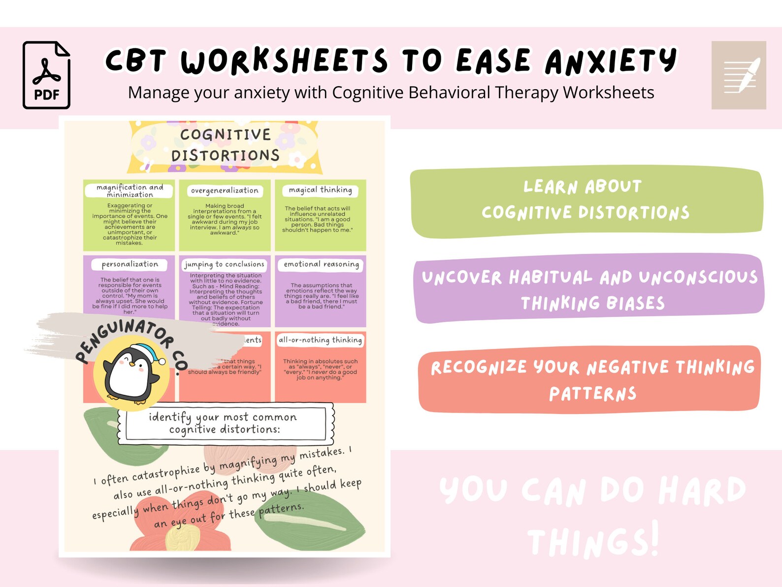 Anxiety Bundle CBT Worksheets Digital Planner Therapy Printables Mental ...