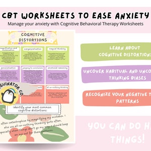 Anxiety Bundle CBT Worksheets Digital Planner Therapy Printables Mental ...