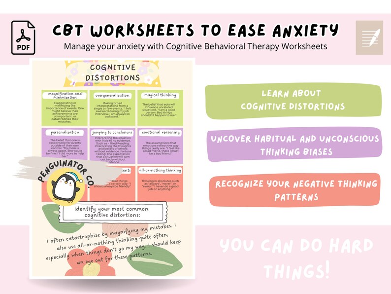 Anxiety Bundle CBT Worksheets Digital Planner Therapy Printables Mental ...