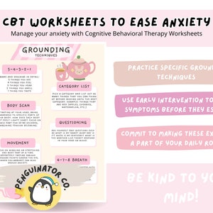 Anxiety Bundle CBT Worksheets Digital Planner Therapy Printables Mental ...