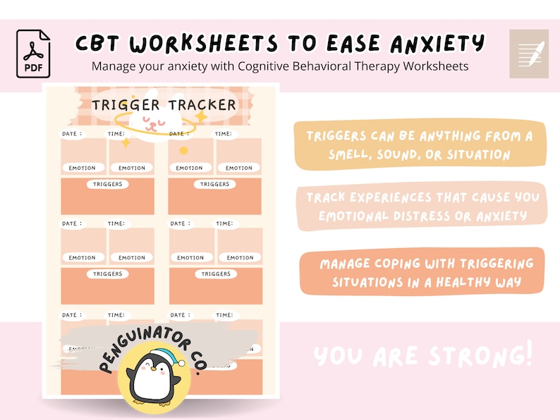 Anxiety Bundle CBT Worksheets Digital Planner Therapy Printables Mental ...