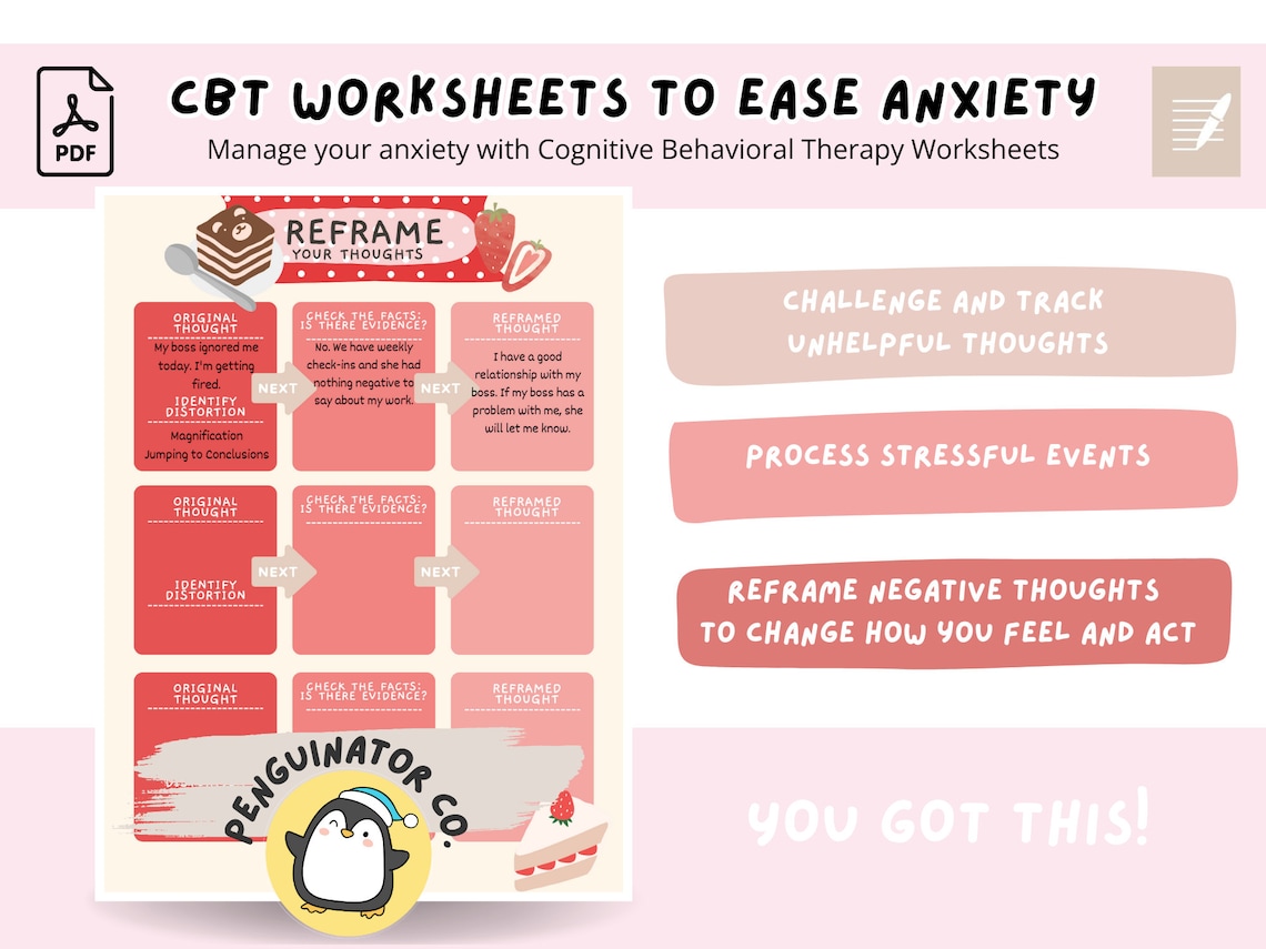 Anxiety Bundle CBT Worksheets Digital Planner Therapy Printables Mental ...