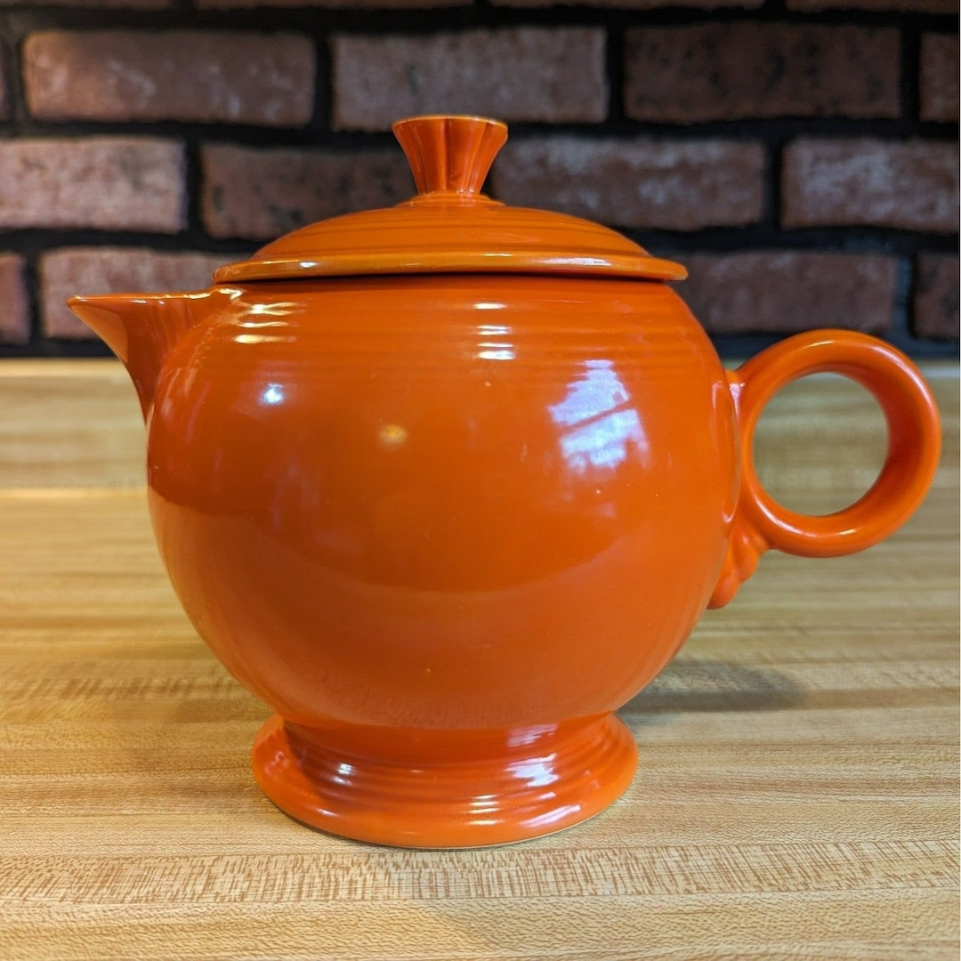 Antique Fiestaware Uranium Vintage Red Large Teapot Stamped Fiesta ...