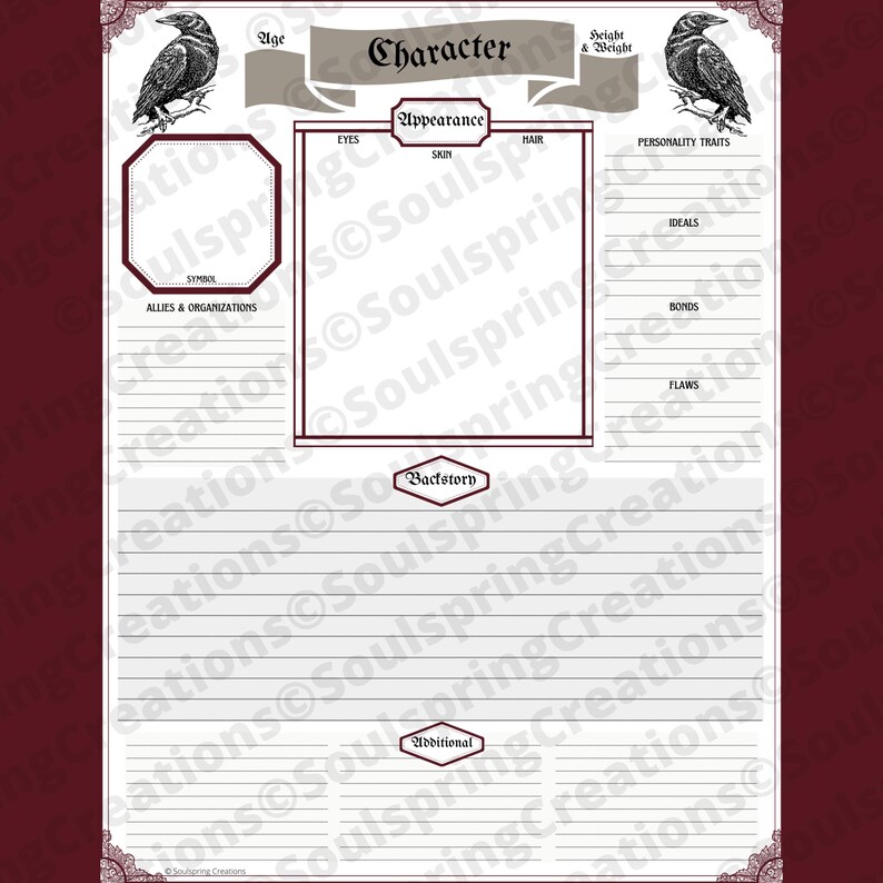 Gothic | Dnd 5e Character Sheet, Dungeons and Dragons Stat Sheet, Dnd ...