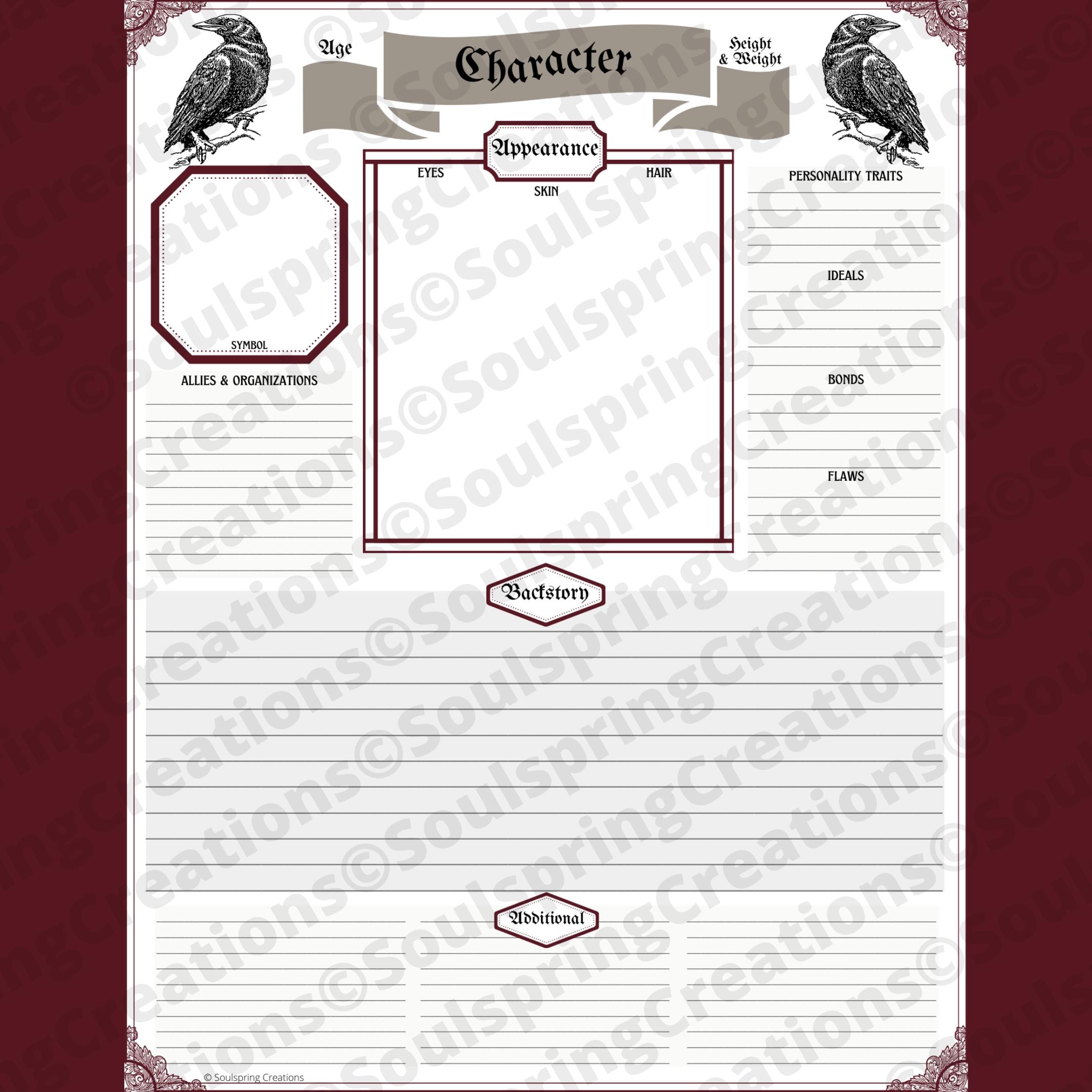 Gothic Dnd 5e Character Sheet: Dungeons and Dragons Stat Sheet (PDF ...
