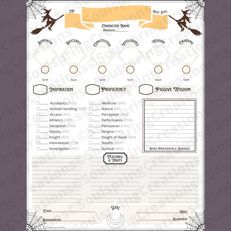 Halloween Dnd 5e Character Sheet: Printable Dungeons and Dragons Stat ...