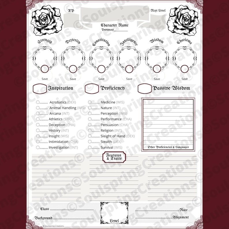 Gothic Dnd 5e Character Sheet: Dungeons and Dragons Stat Sheet (PDF ...
