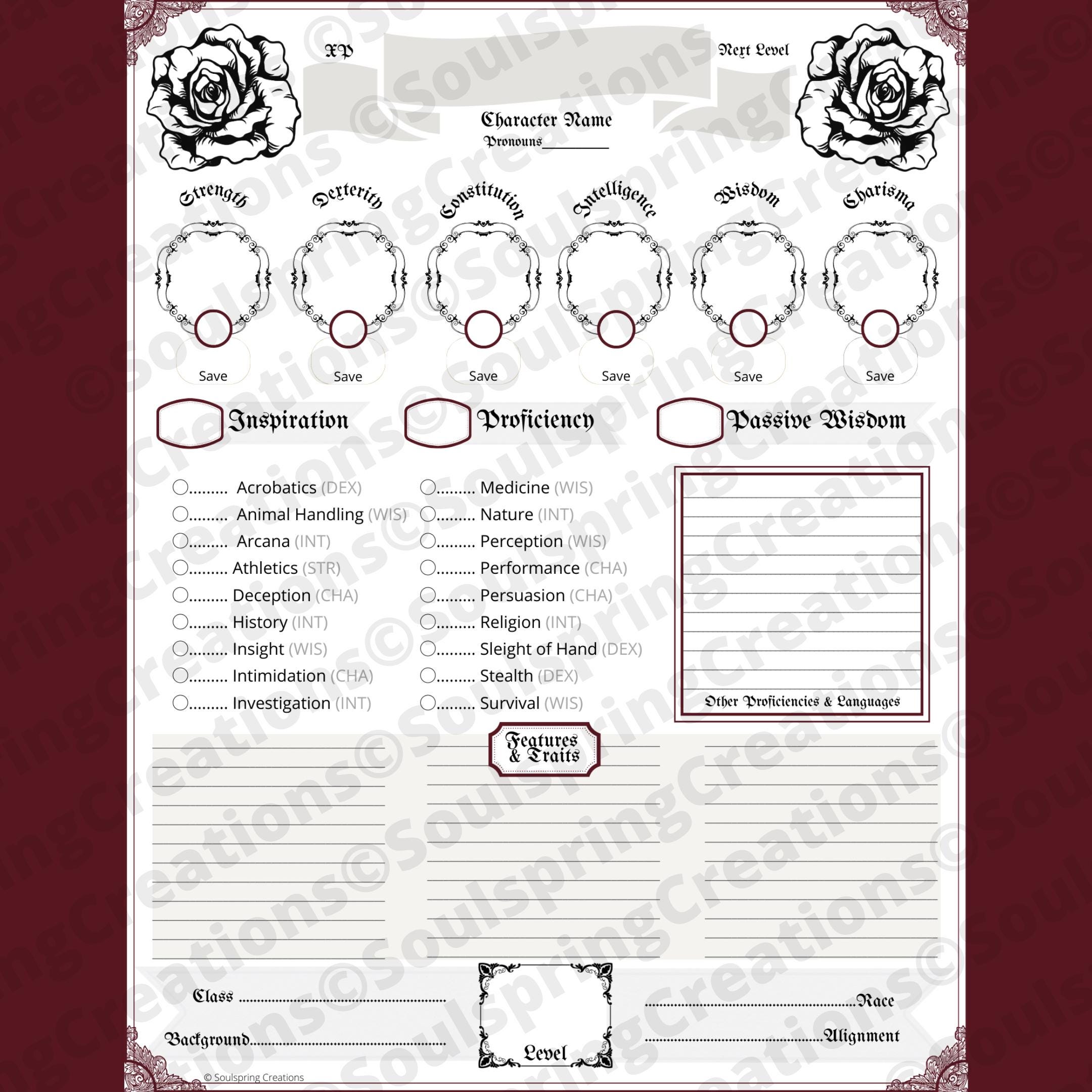 Gothic | Dnd 5e Character Sheet, Dungeons and Dragons Stat Sheet, Dnd ...