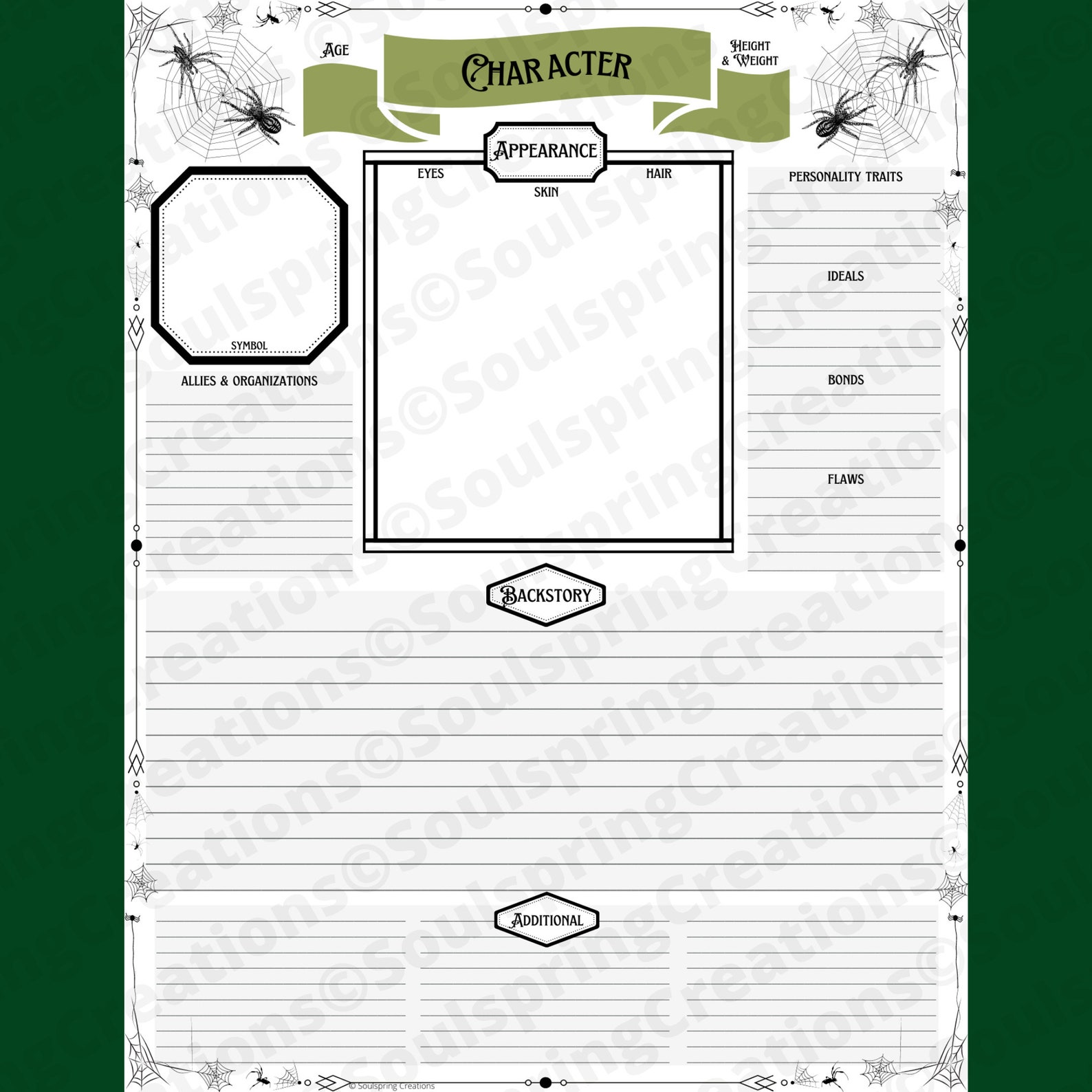 Spider Dnd 5e Character Sheet: Printable RPG Stat Sheet (PDF Download ...