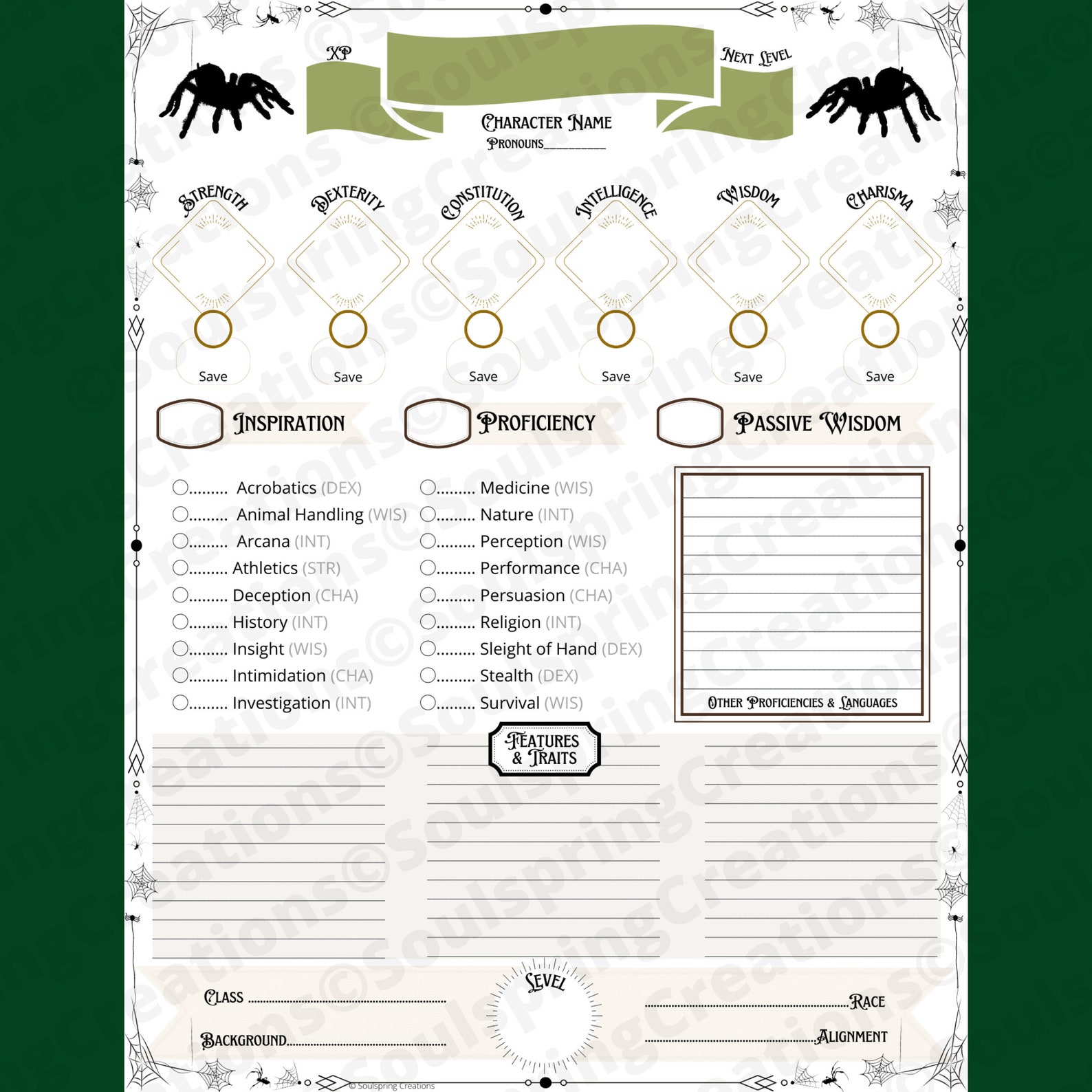 Spider Dnd 5e Character Sheet: Printable RPG Stat Sheet (PDF Download ...