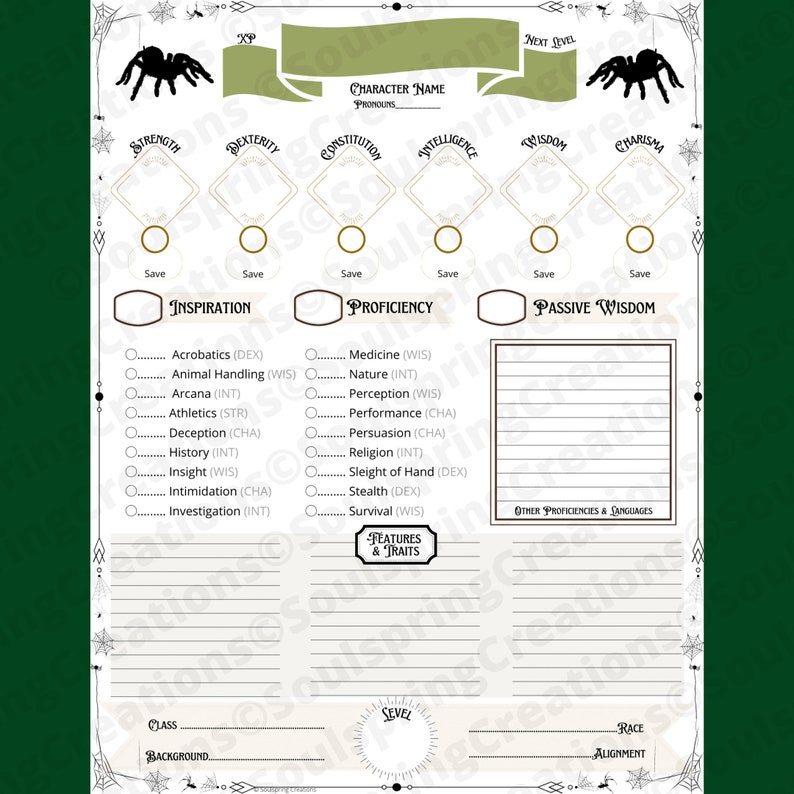 Spider Dnd 5e Character Sheet: Printable RPG Stat Sheet (PDF Download ...