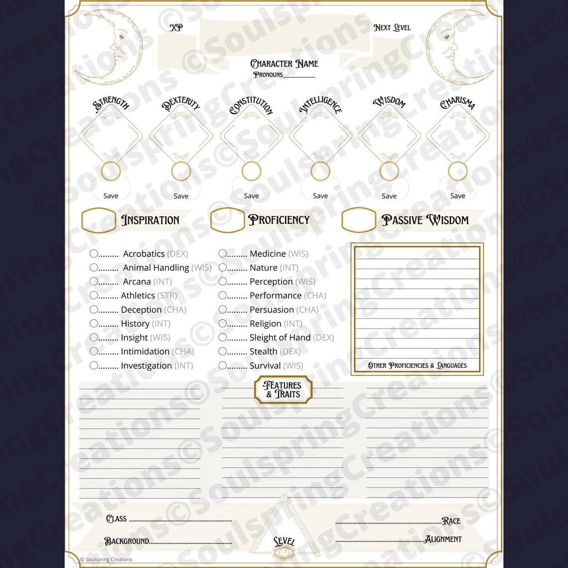 Celestial Dnd 5e Character Sheet: Dungeons and Dragons Stat Sheet ...