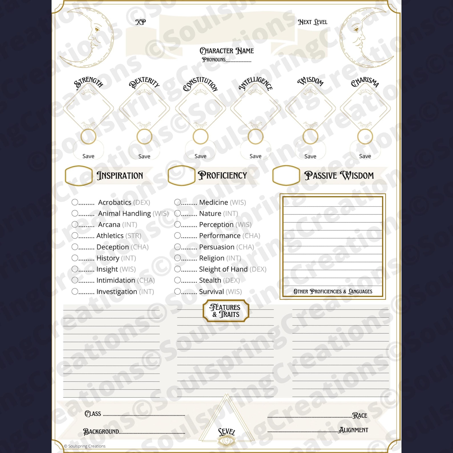 Celestial Dnd 5e Character Sheet, Dungeons and Dragons Stat Sheet, Dnd ...