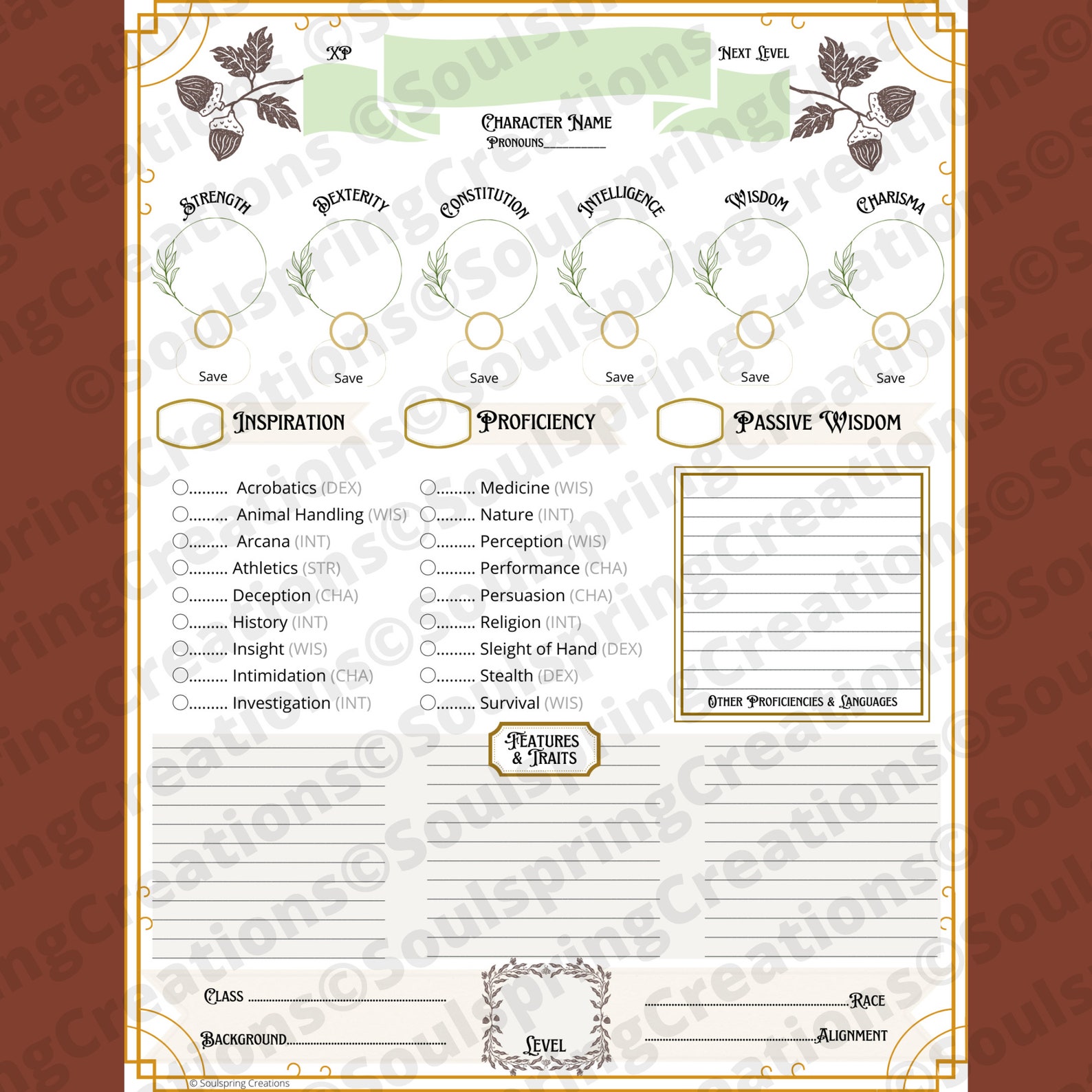 Woodland Dnd 5e Character Sheet: Dungeons and Dragons Stat Sheet (PDF ...