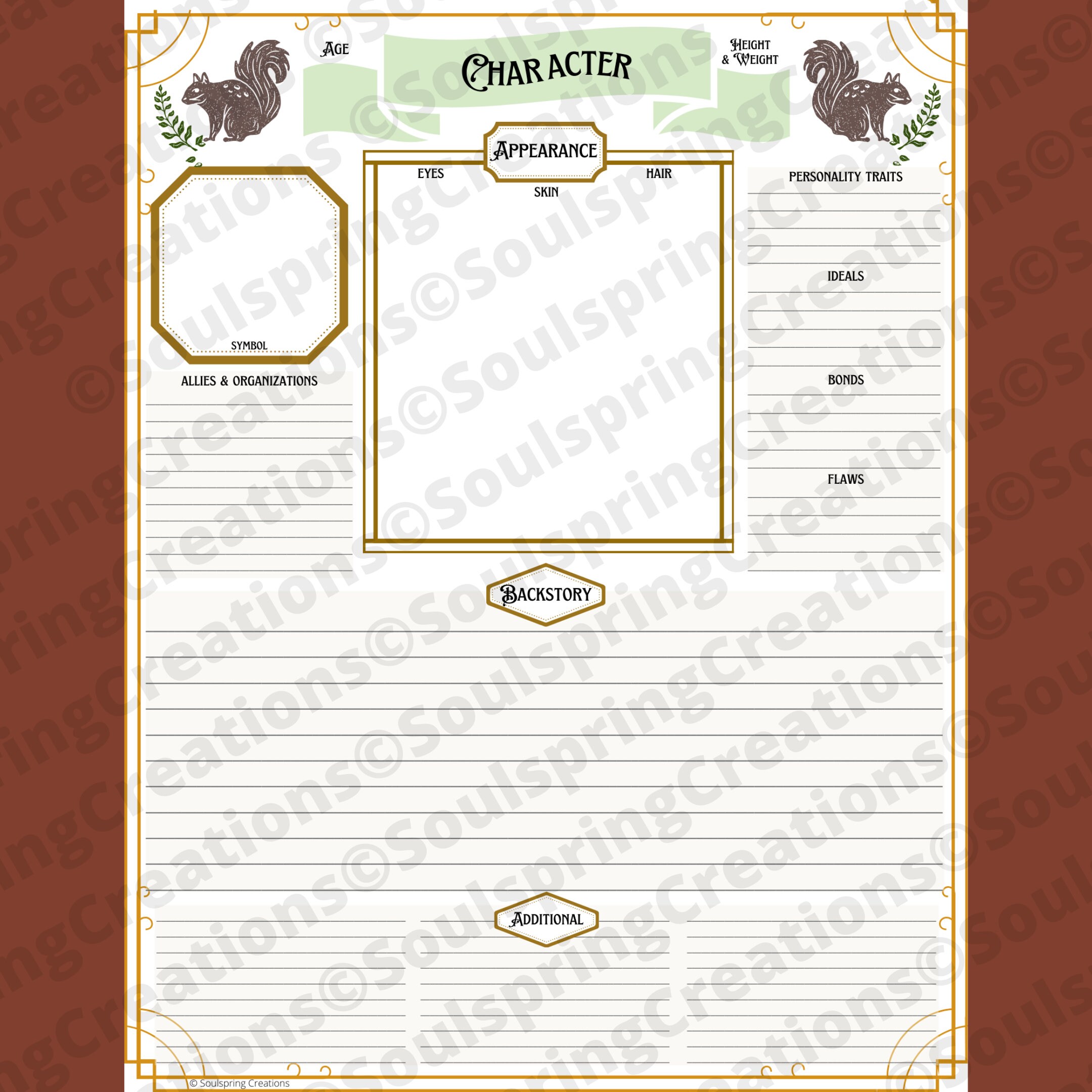 Woodland | Dnd 5e Character Sheet, Dungeons and Dragons Stat Sheet, Dnd ...