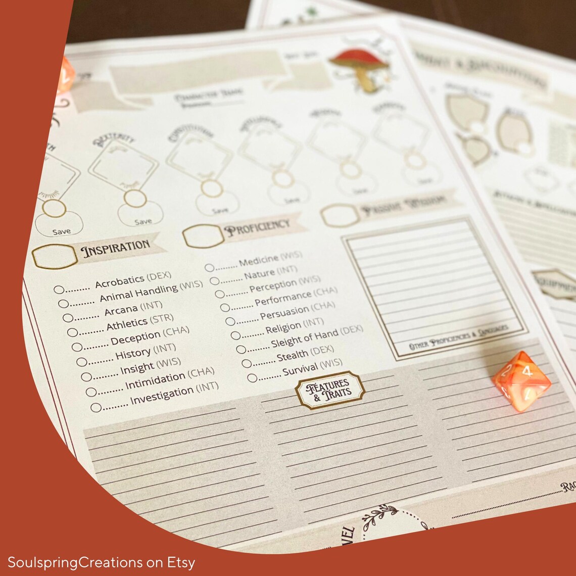 Mushroom Dnd 5e Character Sheet: Printable PDF (digital Download) - Etsy