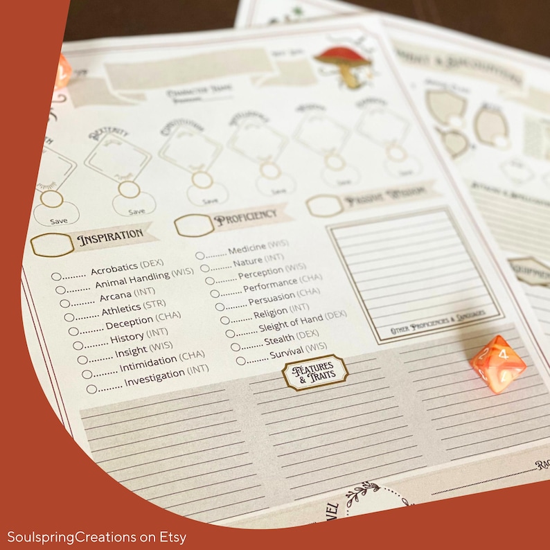 Mushroom Dnd 5e Character Sheet: Printable PDF (digital Download) - Etsy