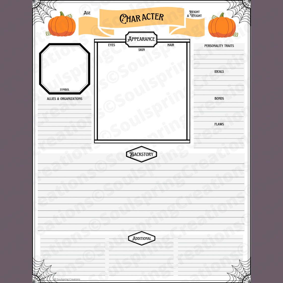Halloween Dnd 5e Character Sheet: Printable Dungeons and Dragons Stat ...