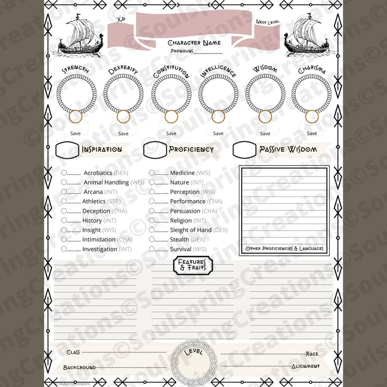 Viking Dnd 5e Character Sheet: Dungeons and Dragons Stat Sheet (PDF ...