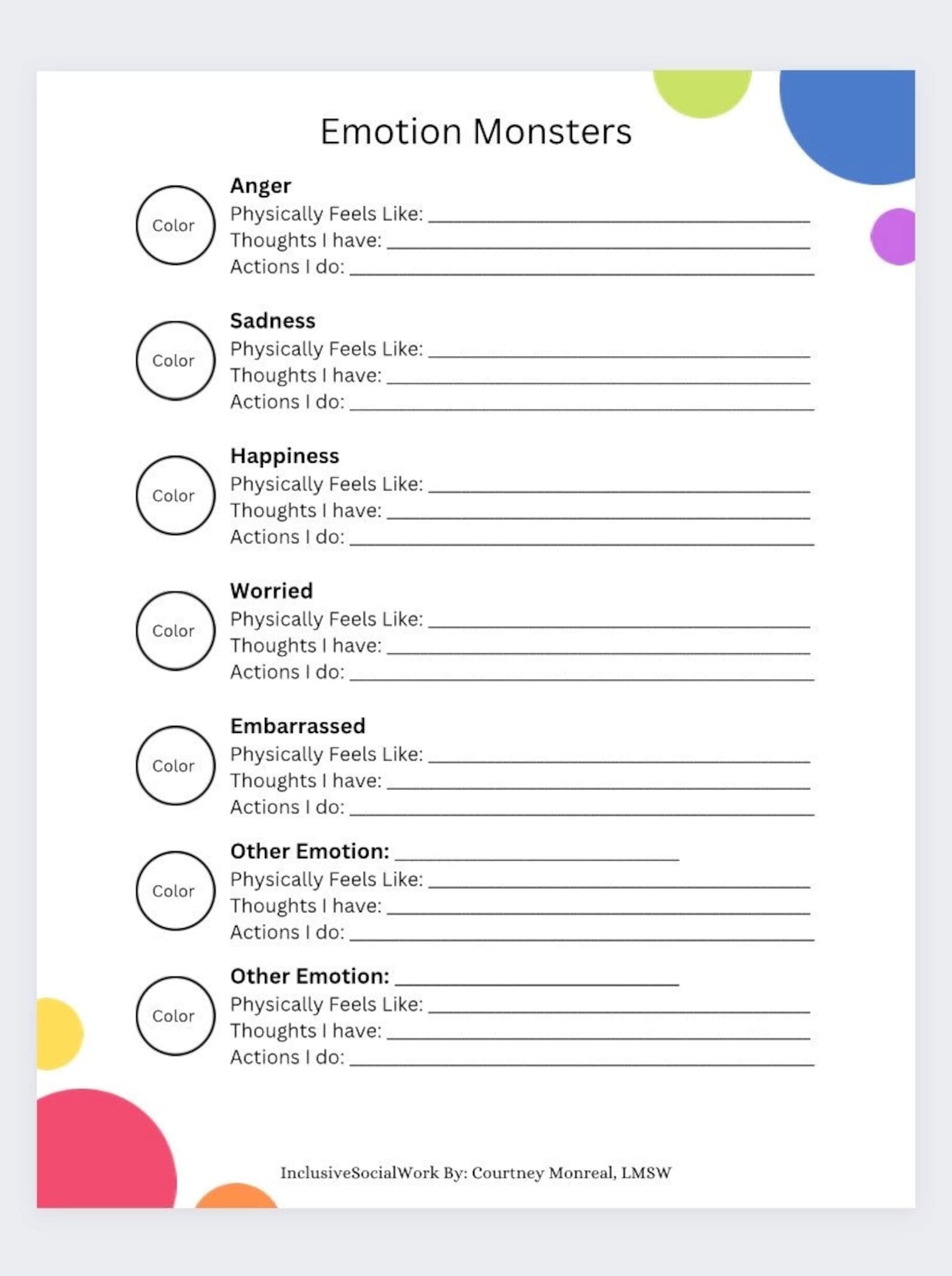 Emotion Monsters- Identifying Your Emotions Activity - Etsy