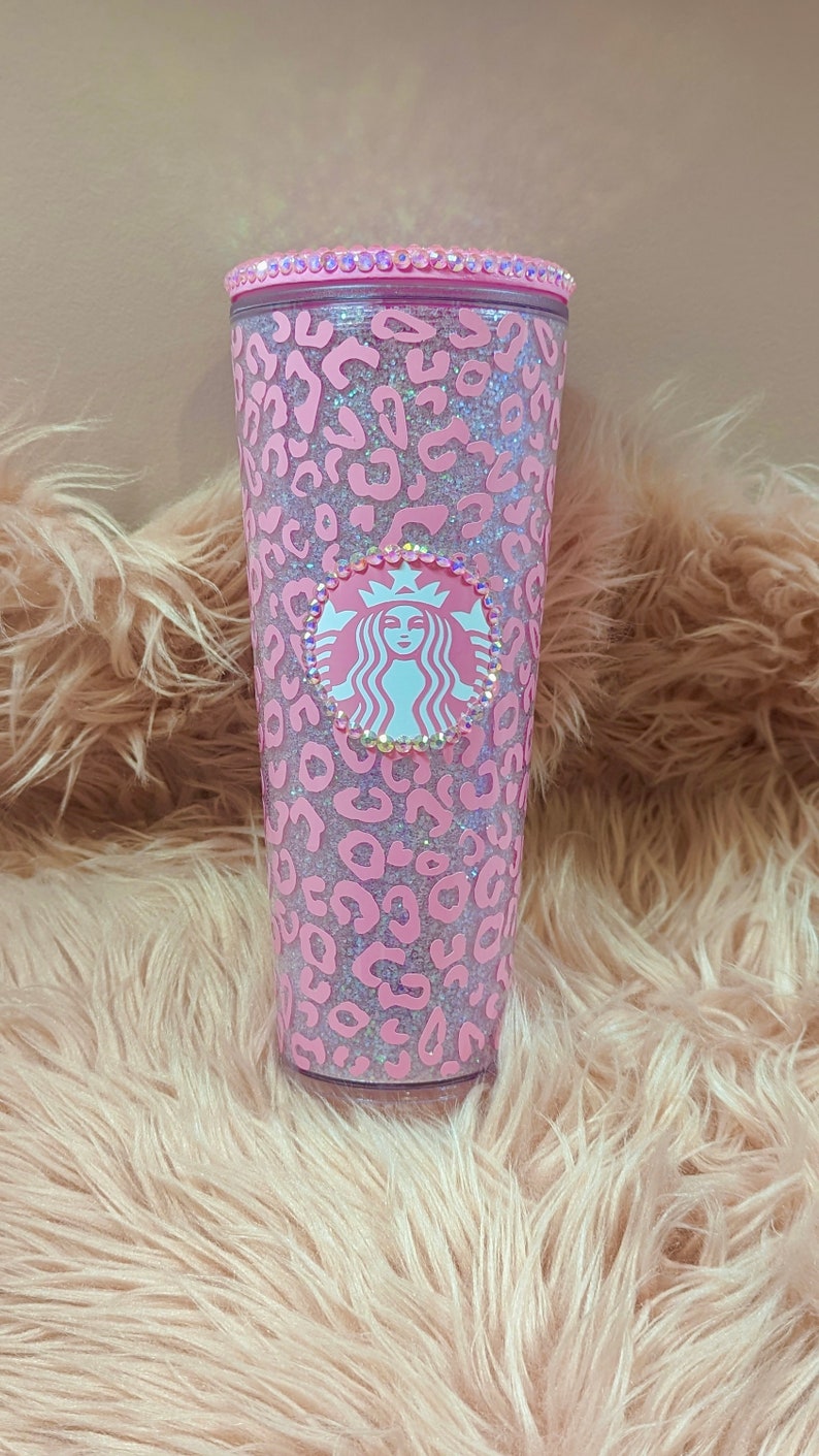 Pink Leopard Glitter Starbucks Tumbler | Rhinestone Lid - Etsy