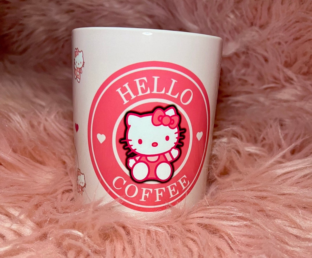 Hello Coffee Kitty Ceramic Mug 12oz Kawaii Kitty Mug Coffee Mug Pink ...